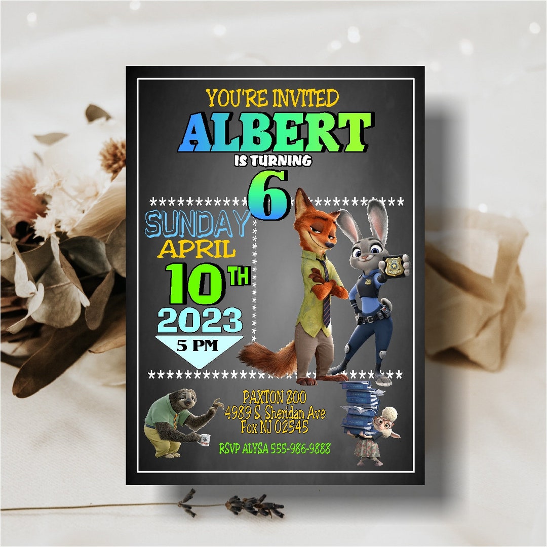 Zootopia Birthday Invitation Printable File, Zootopia Party Invite ...