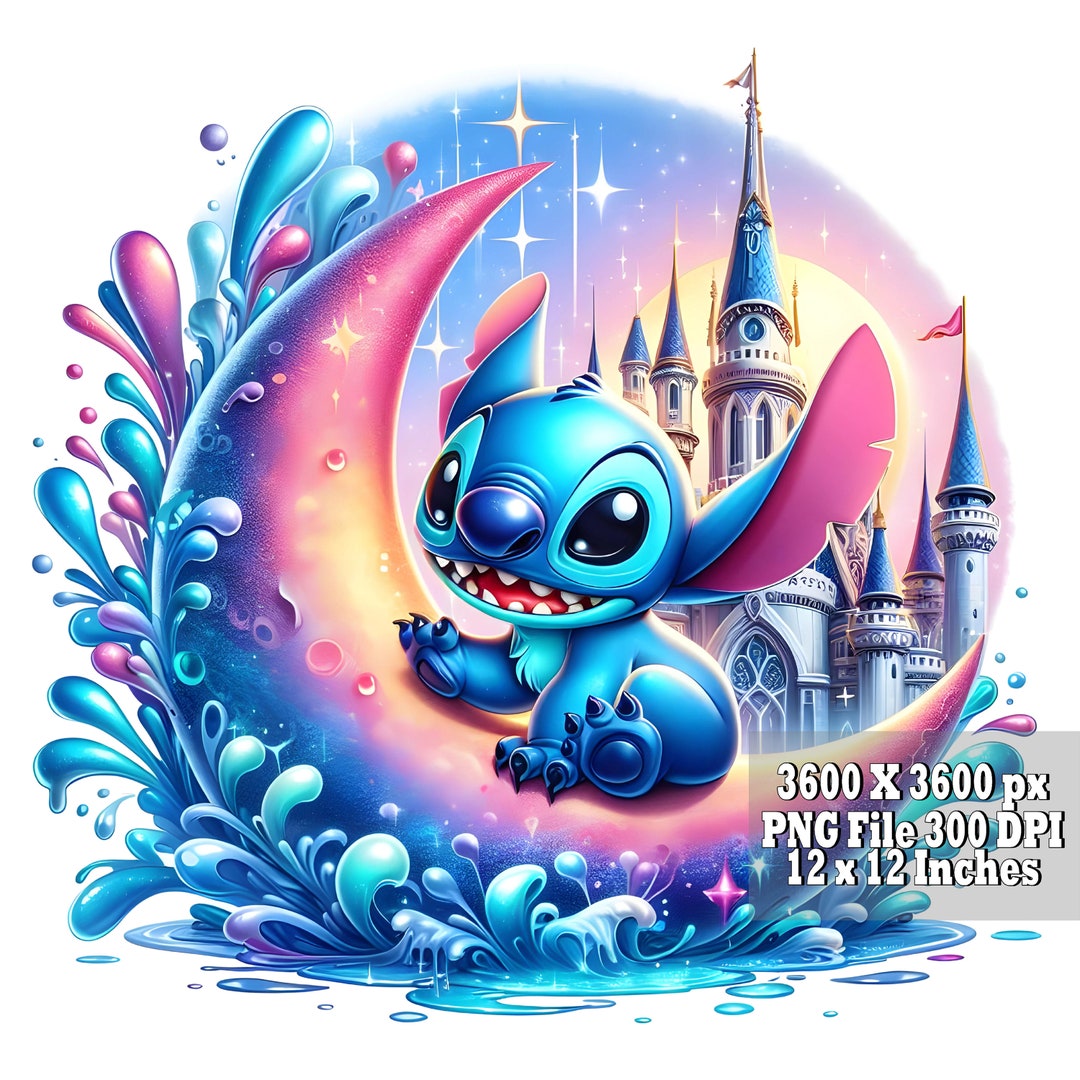 PNG Stitch Design, Crescent Moon Png, Blue Pink Stitch Png, Castle ...