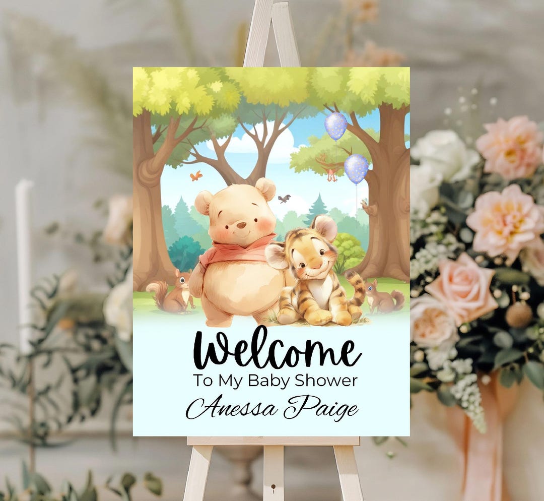 Editable Winnie the Pooh Baby Shower Welcome Signs, Pooh Tigger Welcome ...