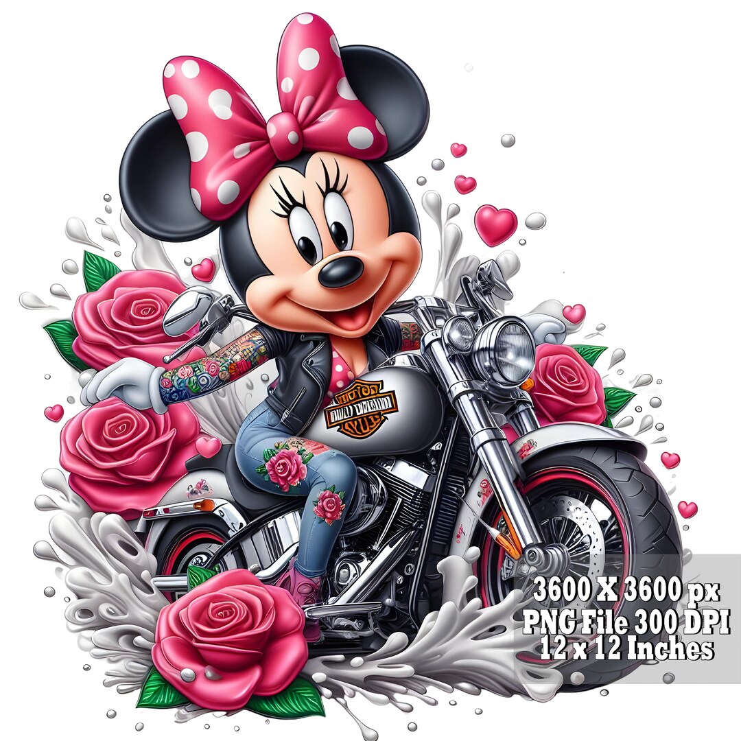Minnie Mouse Png Design, Biker Minnie Png, Biker Girl Png, Motorcycle ...