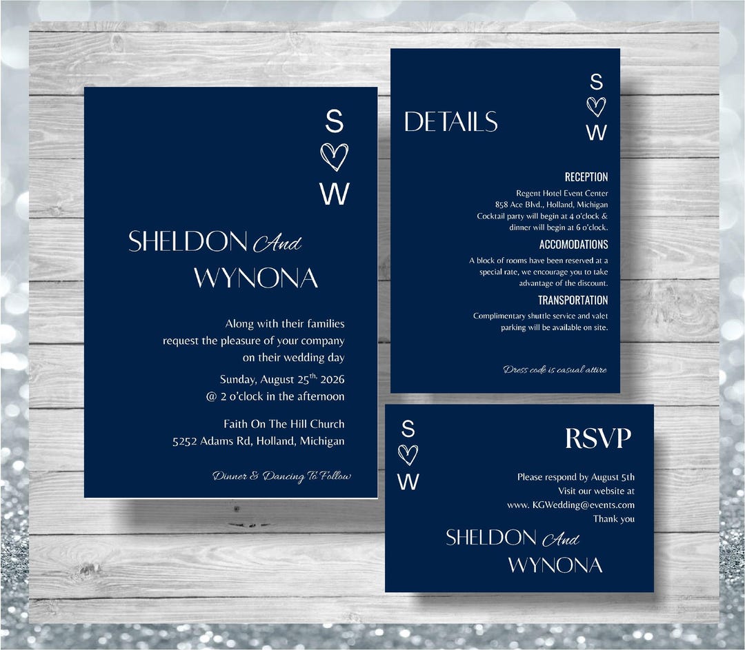 Editable Deep Blue Color Block Wedding Suite, Elegant Minimalist Blue ...