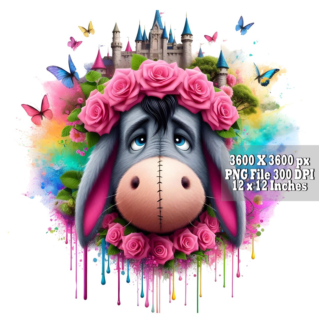 PNG Eeyore Design, Pink Rose Eeyore Png, Eeyore Castle Png, Whimsical ...