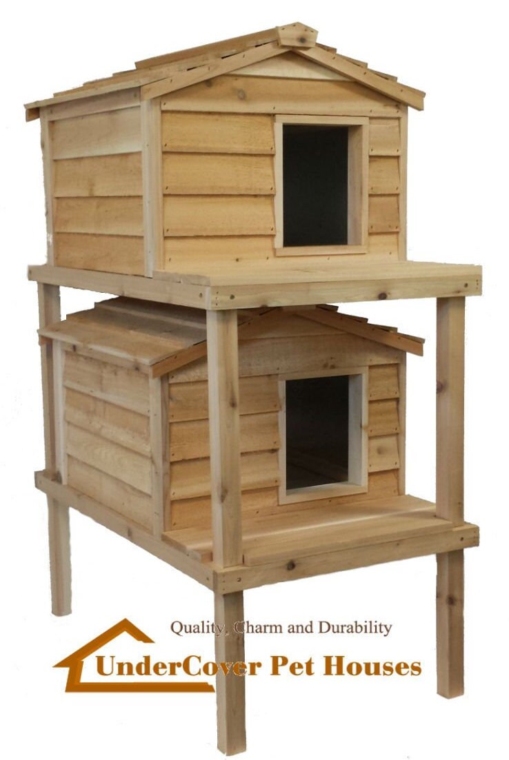 Pinnacle Woodcrafts Cat Outdoor House Cedar Wood Outdoor Cat House