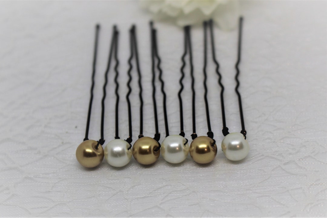 Golden and Ivory Hair Picks, Bun Pins, Hairdressing Accessory, Bridal ...