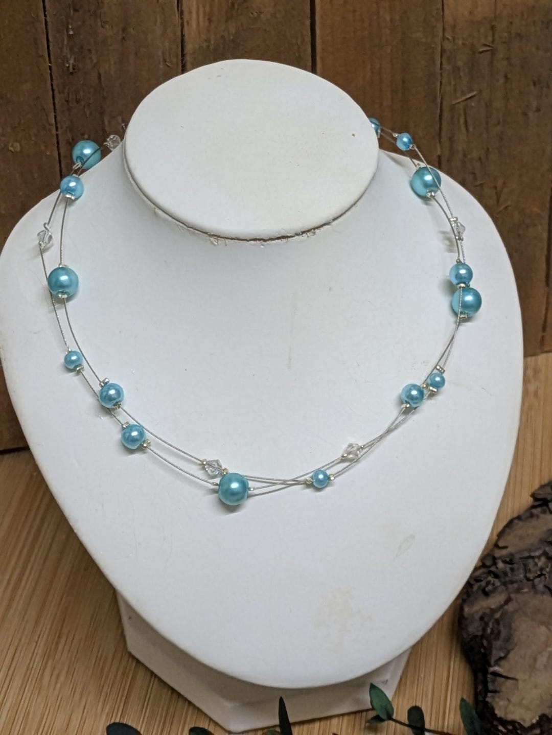 Turquoise Blue Pearl Necklace, Swarovski Crystal, Wedding Jewelry ...