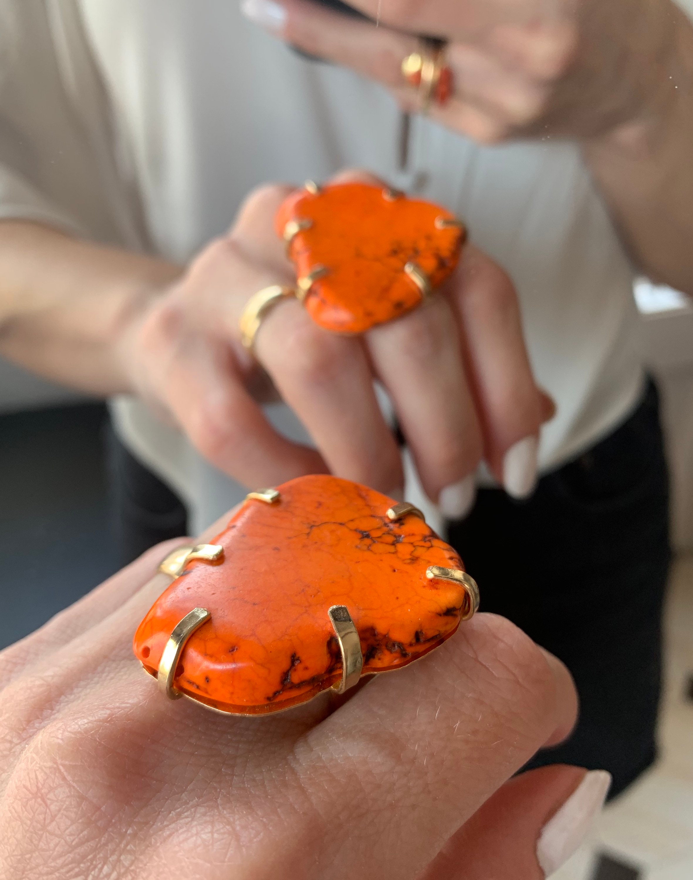 Maxi Orange Magnesite Ring. Handmade. Adjustable With 18k Gold - Etsy UK