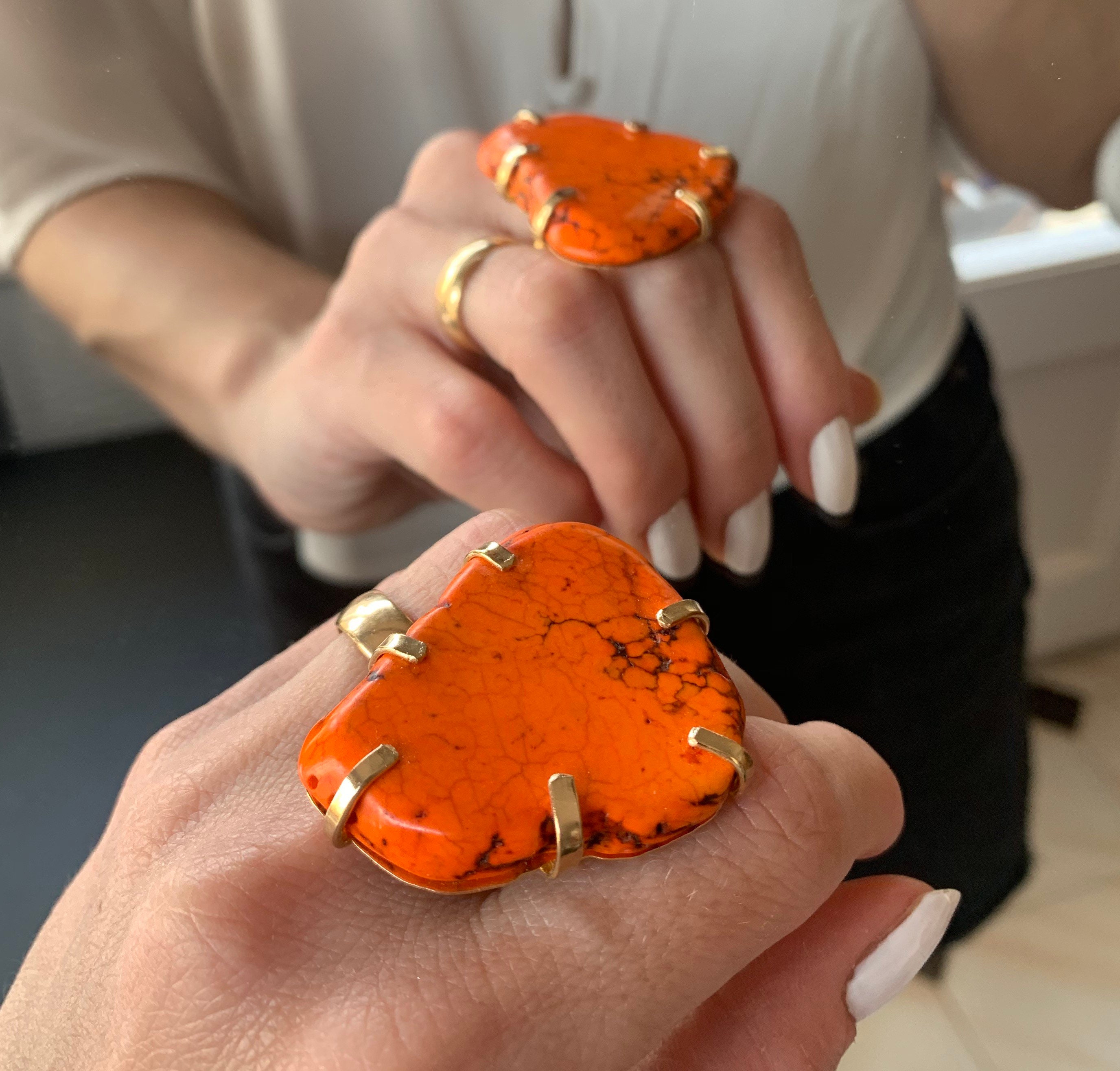 Maxi Orange Magnesite Ring. Handmade. Adjustable With 18k Gold - Etsy UK