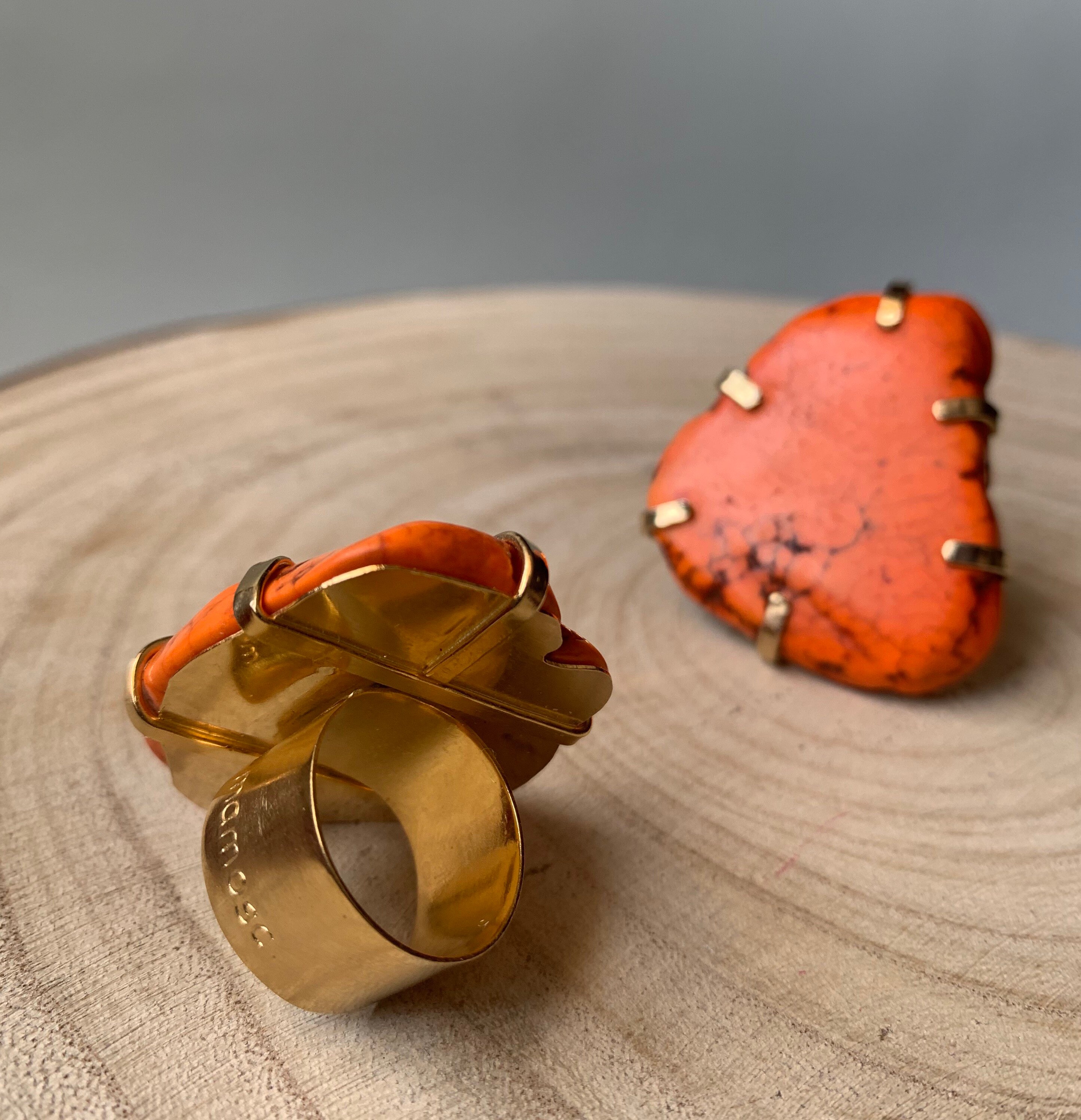 Maxi Orange Magnesite Ring. Handmade. Adjustable With 18k Gold - Etsy UK