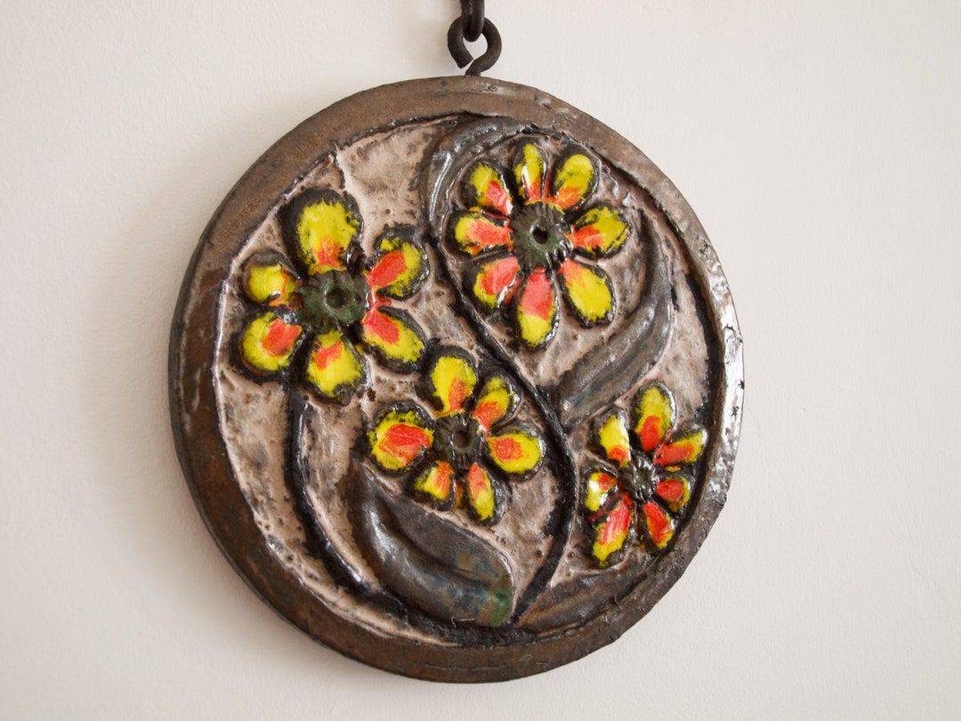 RUSCHA? // Round Wall Plaque on a Chain // West Germany // 70s - Etsy