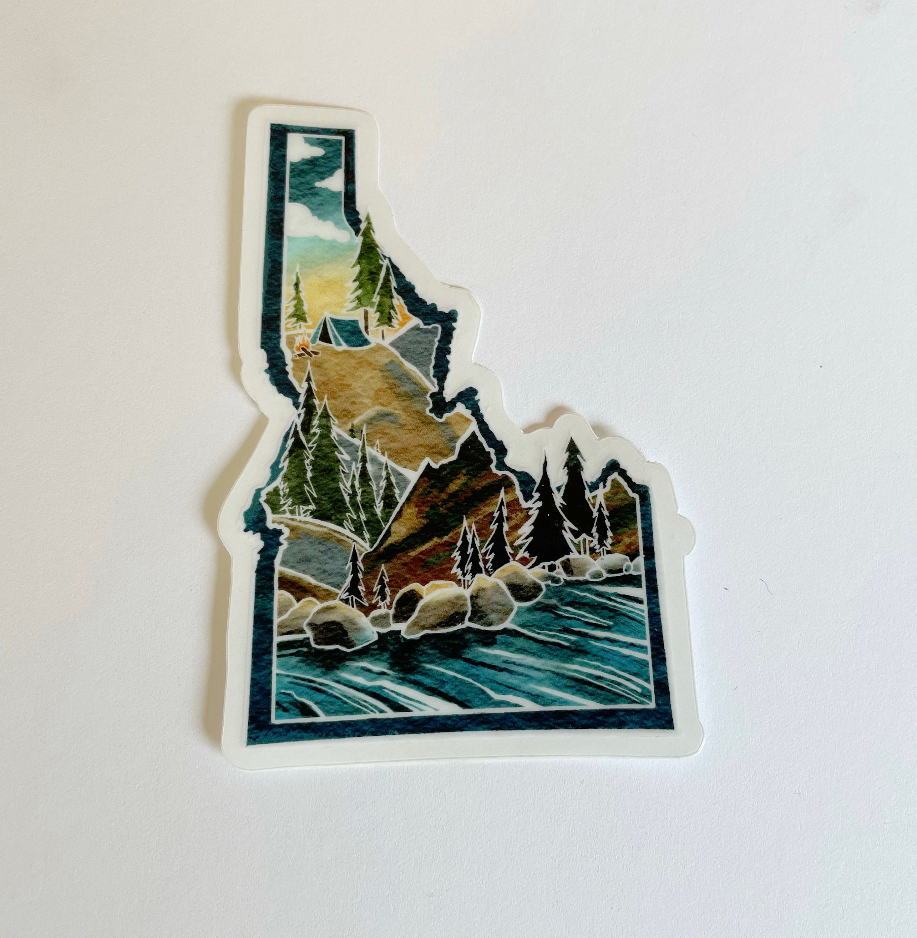 Hand Drawn! Idaho Scenery Vinyl Sticker - 4x2.25in Waterproof and ...