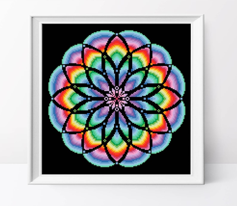 Rainbow Mandala Cross Stitch Pattern: Geometric Design (PDF Pattern) - Etsy