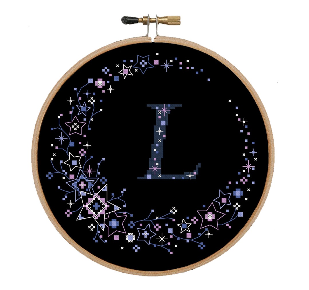 Star Monogram L Cross Stitch Pattern: Initial Wreath (PDF Pattern) - Etsy