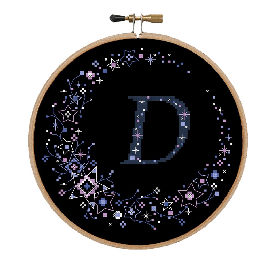 Star Monogram D Cross Stitch Pattern Capital Letter D Cross Stitch ...