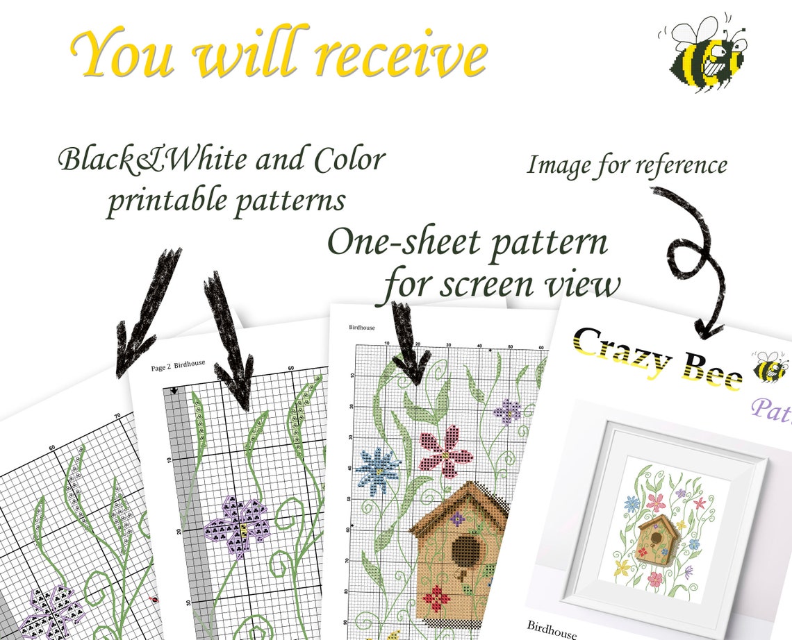 Birdhouse Cross Stitch Pattern Birdhouse With Flowers Cross - Etsy