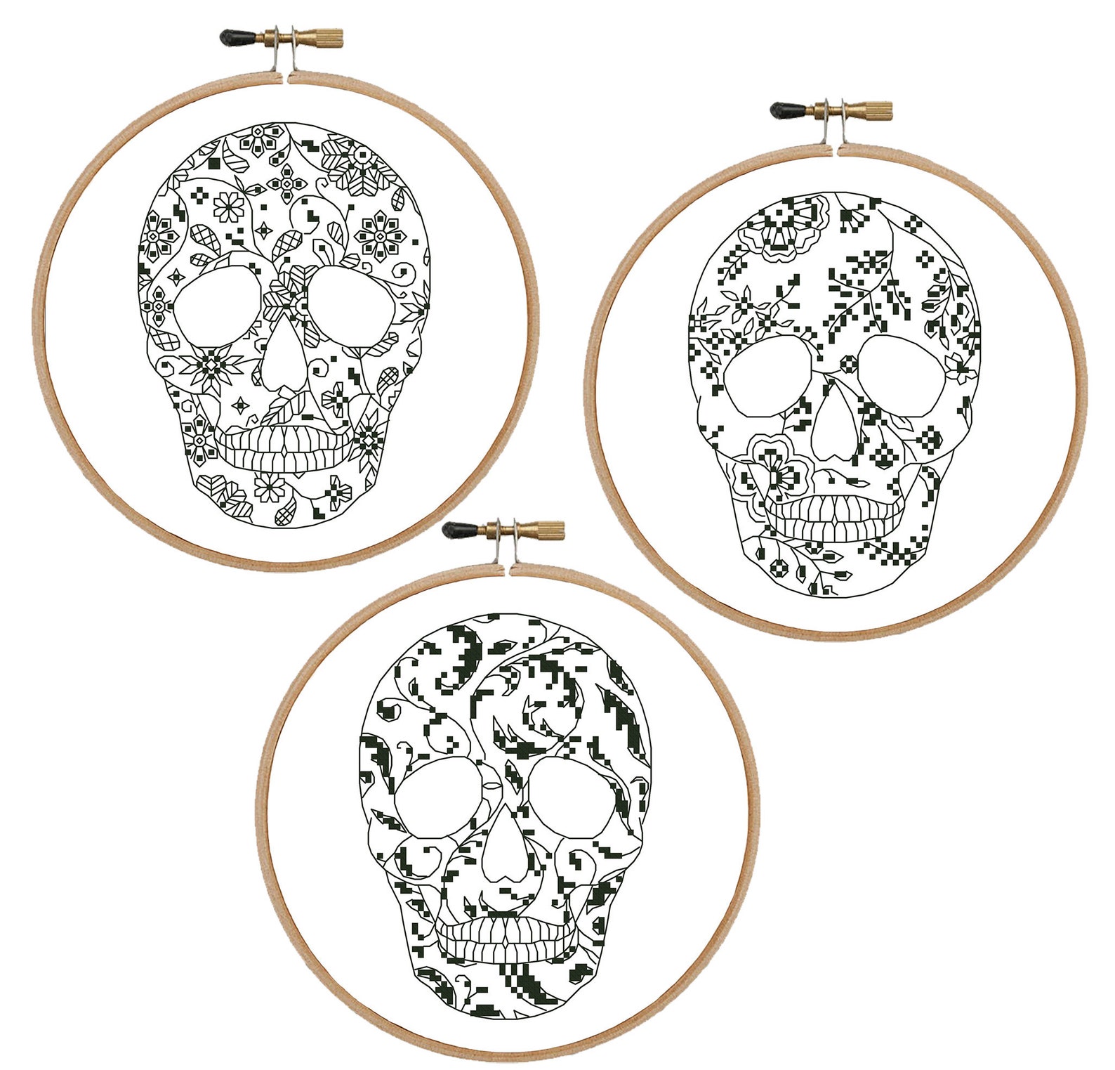 Lace Floral Skull Set Cross Stitch Pattern White Floral - Etsy