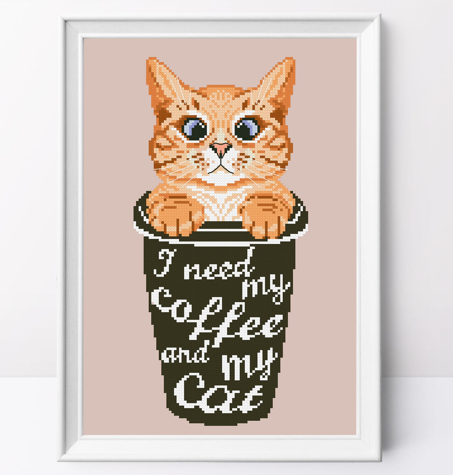 Ginger Coffee Cat Cross Stitch Pattern. Cat Coffee Cup - Etsy