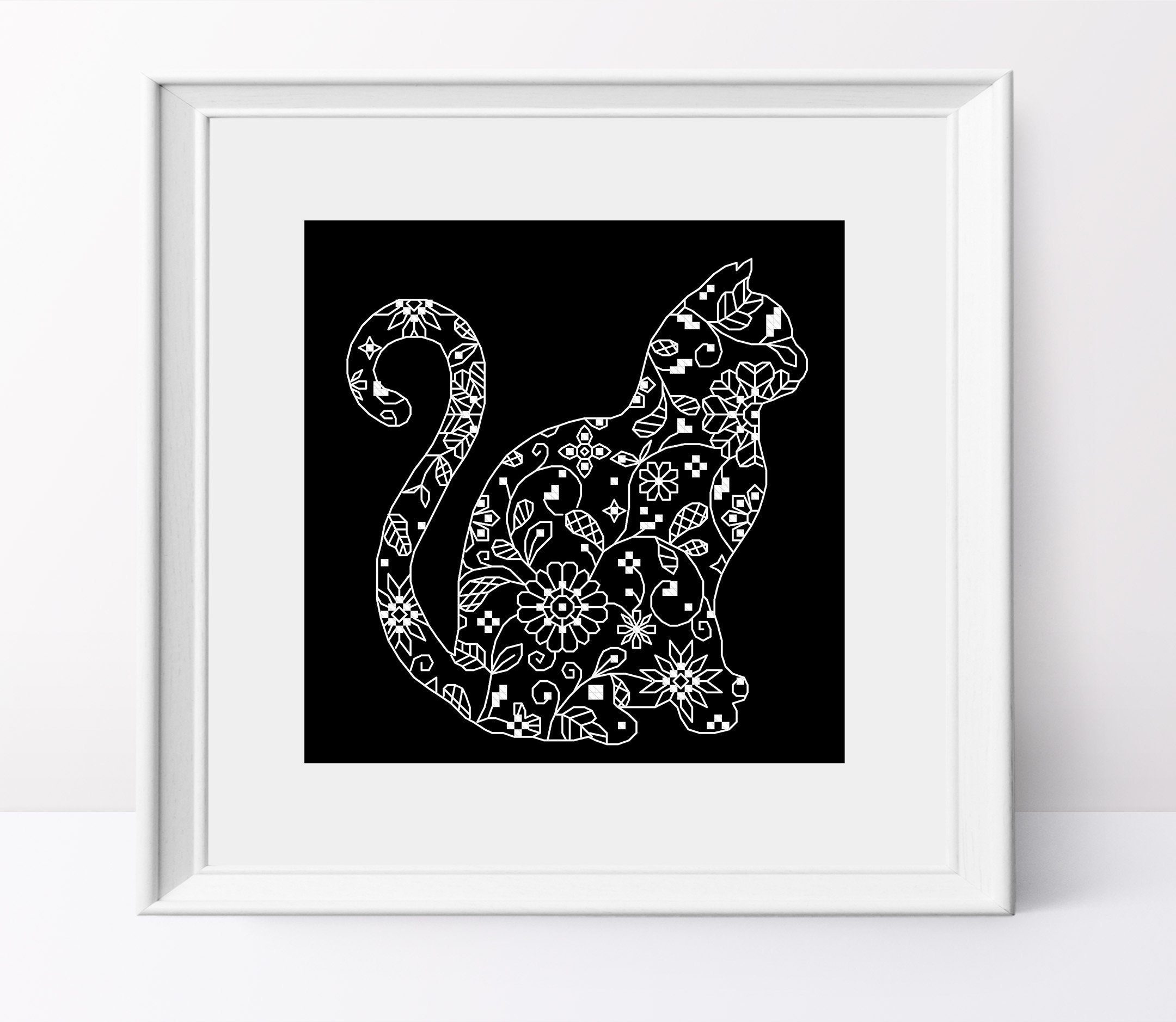 Floral Lace Cat Silhouette Cross Stitch Pattern Pet Cross - Etsy