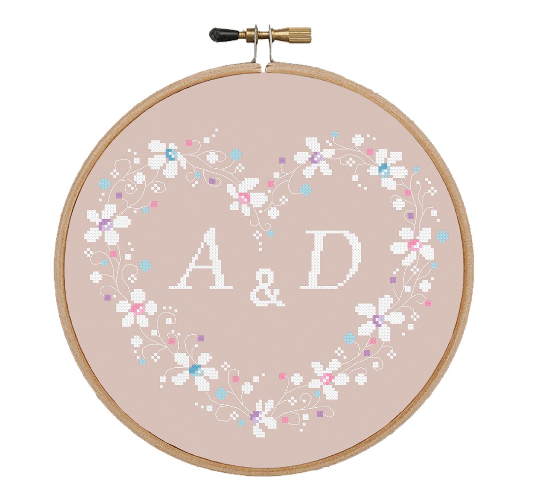 Heart With White Flowers Cross Stitch Pattern Wedding Cross Stitch ...