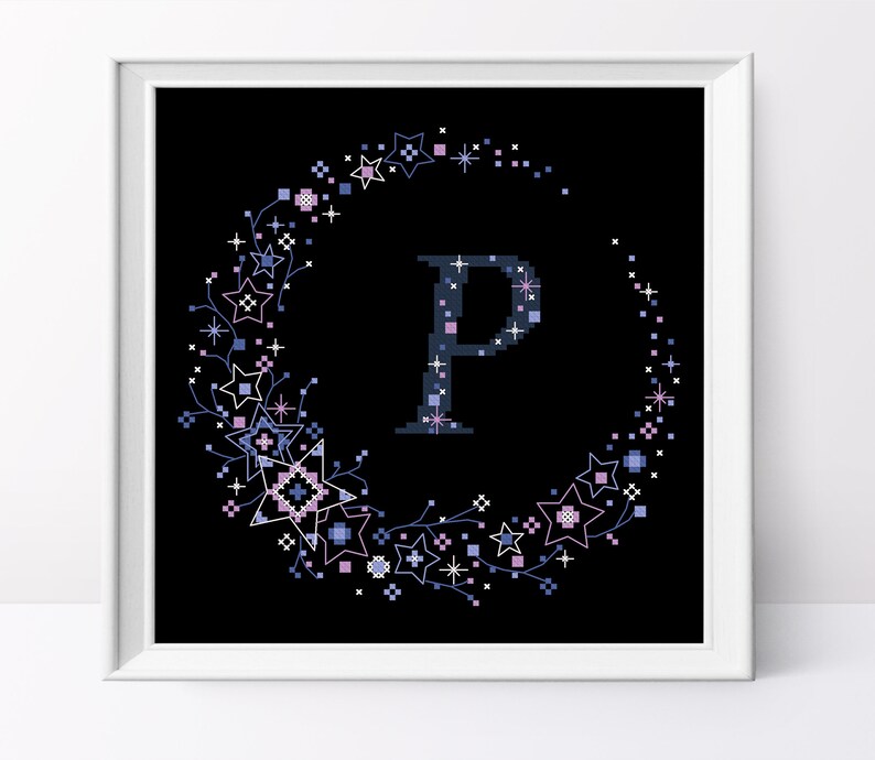 Star Monogram P Cross Stitch Pattern: Wreath Design (PDF Pattern) - Etsy