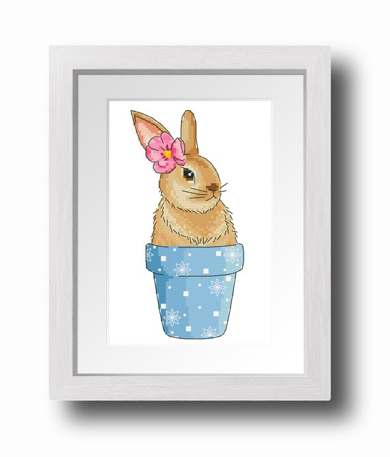Bunny With Pink Flower Cross Stitch Pattern Cute Cross Stitch | Etsy