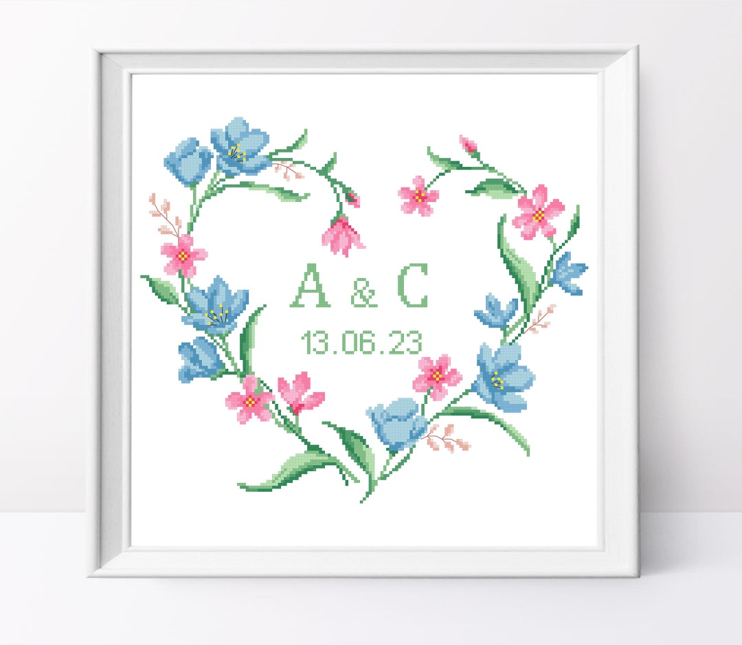 Floral Wedding Sampler Cross Stitch Pattern Floral Heart Design Wedding ...