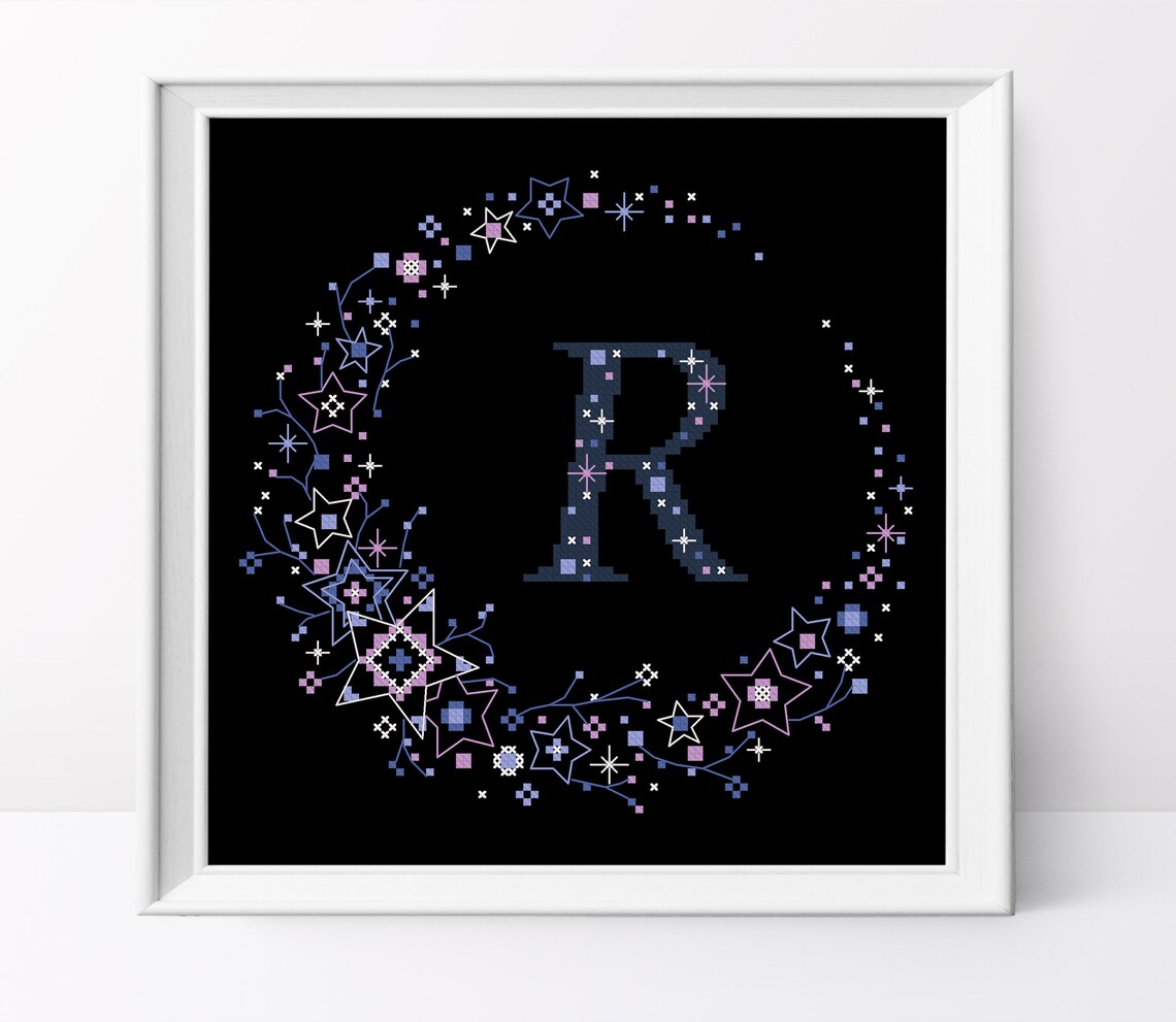Star Monogram R Cross Stitch Pattern Letter R Cross Stitch | Etsy