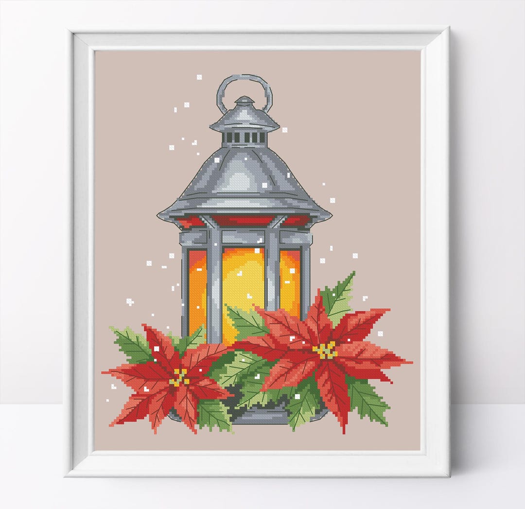 Christmas Lantern Cross Stitch Pattern: Poinsettia Holiday Design (PDF ...
