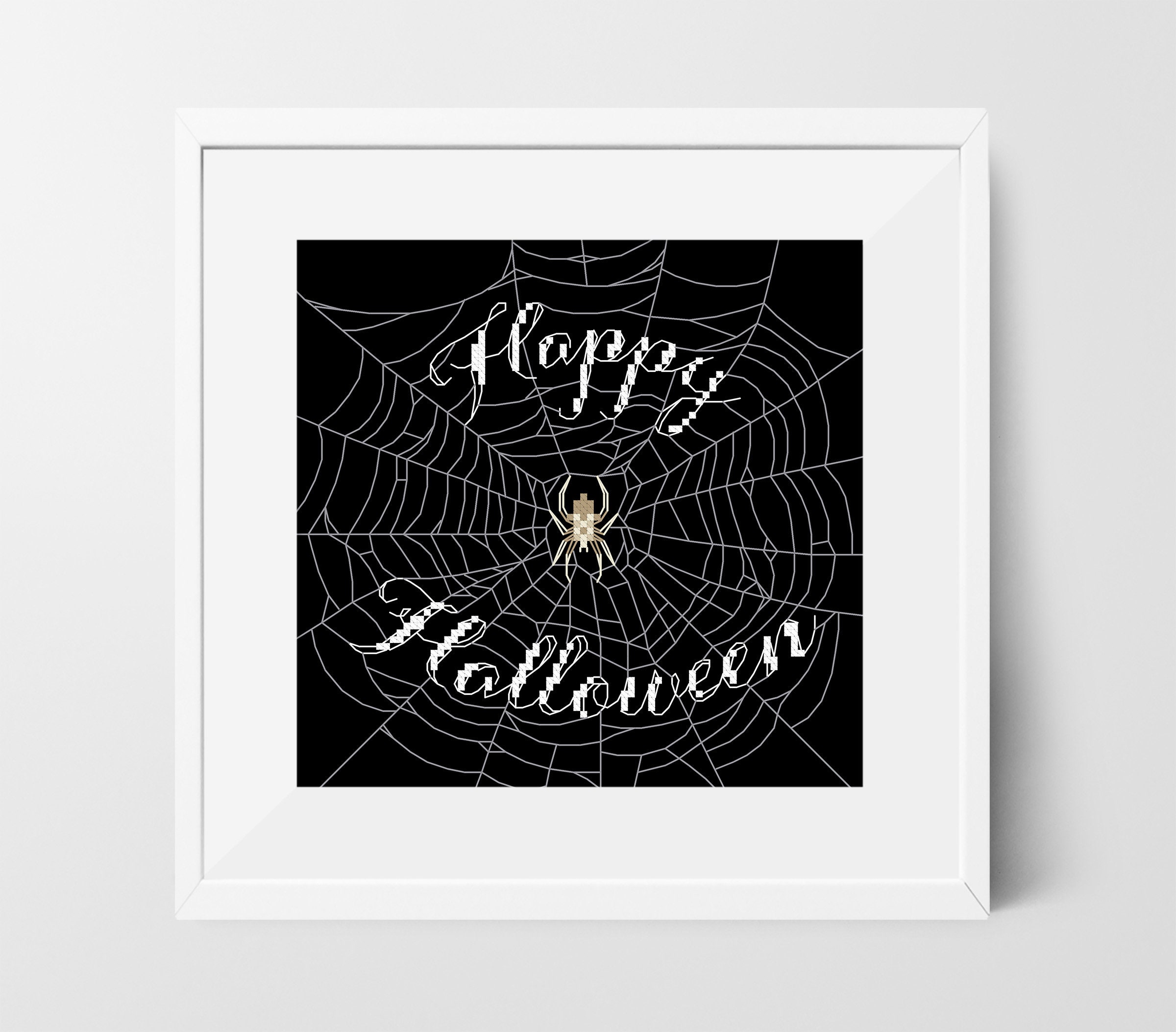 Happy Halloween With Spider Cross Stitch Pattern Halloween Pdf - Etsy