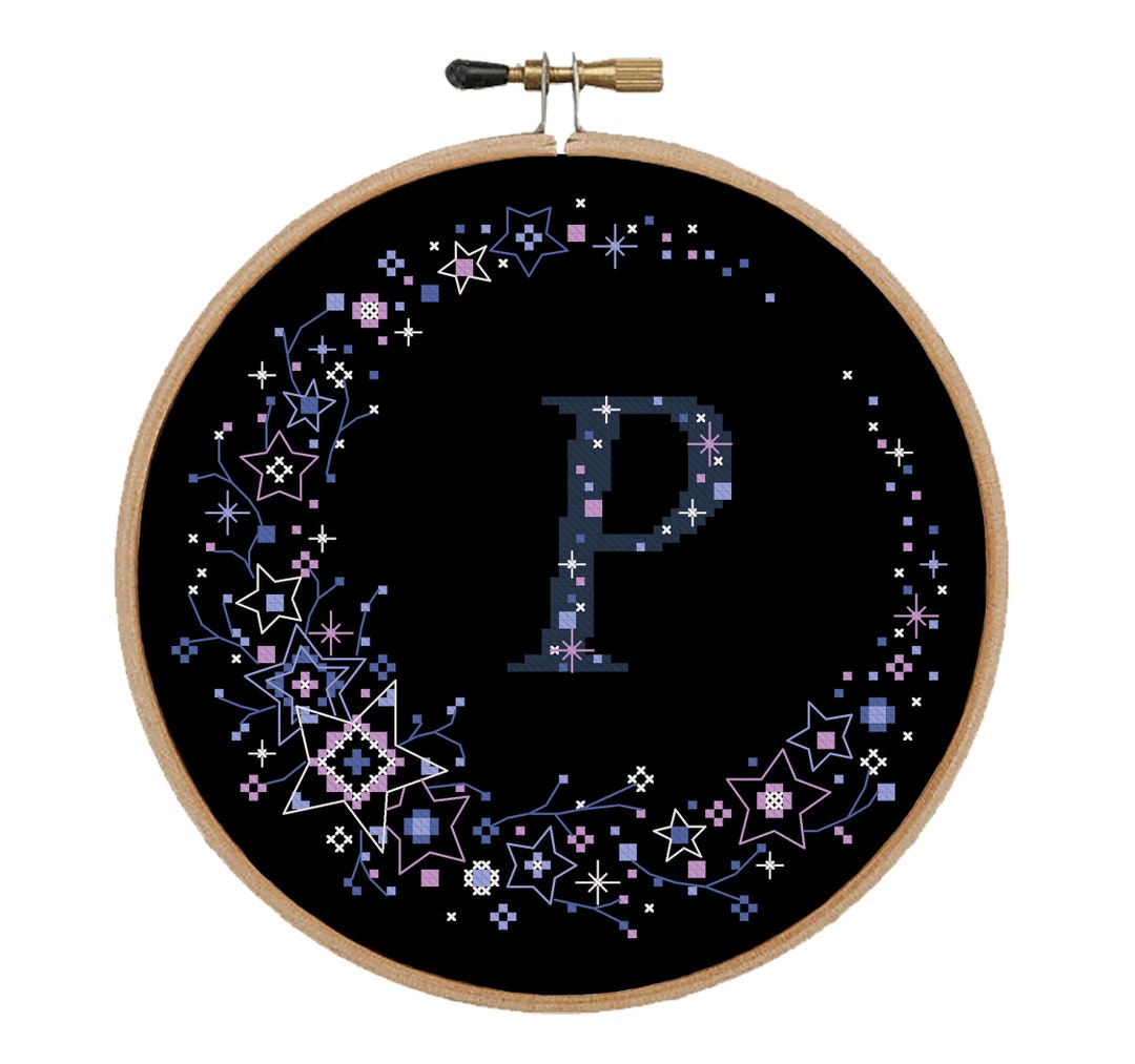 Star Monogram P Cross Stitch Pattern: Wreath Design (PDF Pattern) - Etsy