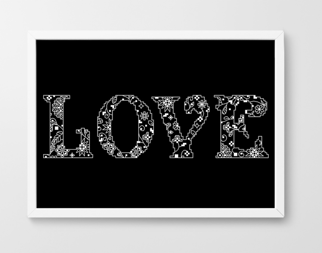 Lace Love Sign Cross Stitch Pattern One Color Cross Stitch Design Love ...