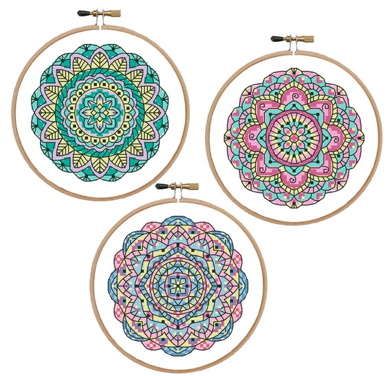 Pastel Colorful Mandalas Set Cross Stitch Pattern Mandala | Etsy