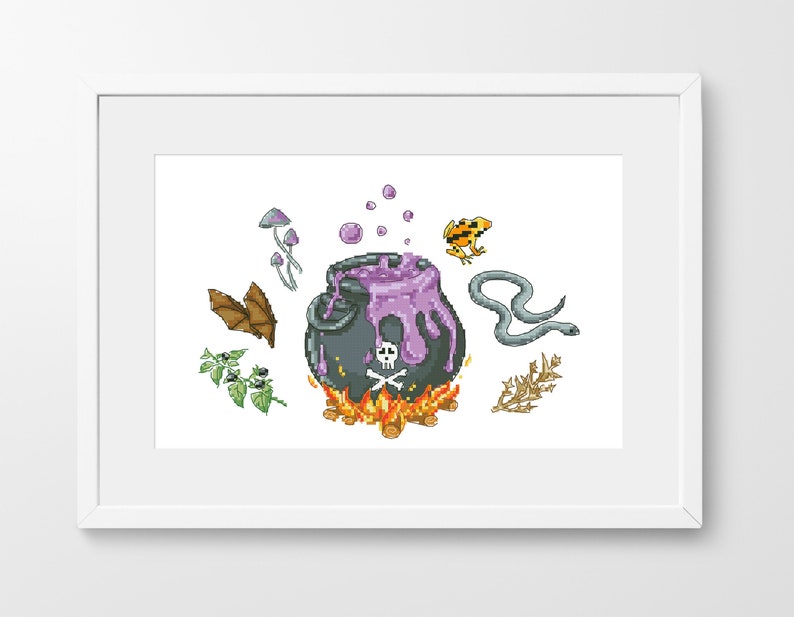 Halloween Cauldron Cross Stitch Pattern: Violet Death Potion (PDF ...