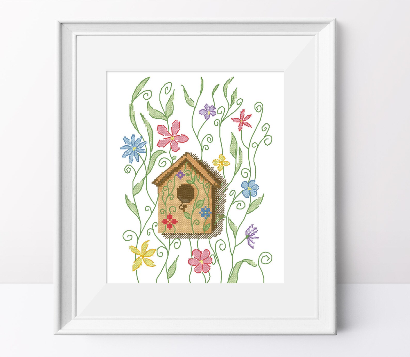 Birdhouse Cross Stitch Pattern Birdhouse With Flowers Cross - Etsy