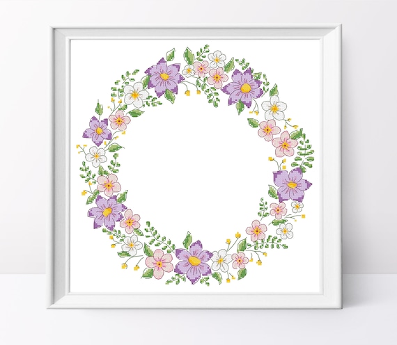 Violet Floral Wreath Cross Stitch Pattern Floral Wreath Pdf - Etsy