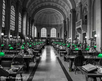Photograph of Green Lamps at Boston Public Library Bates Hall Study ...