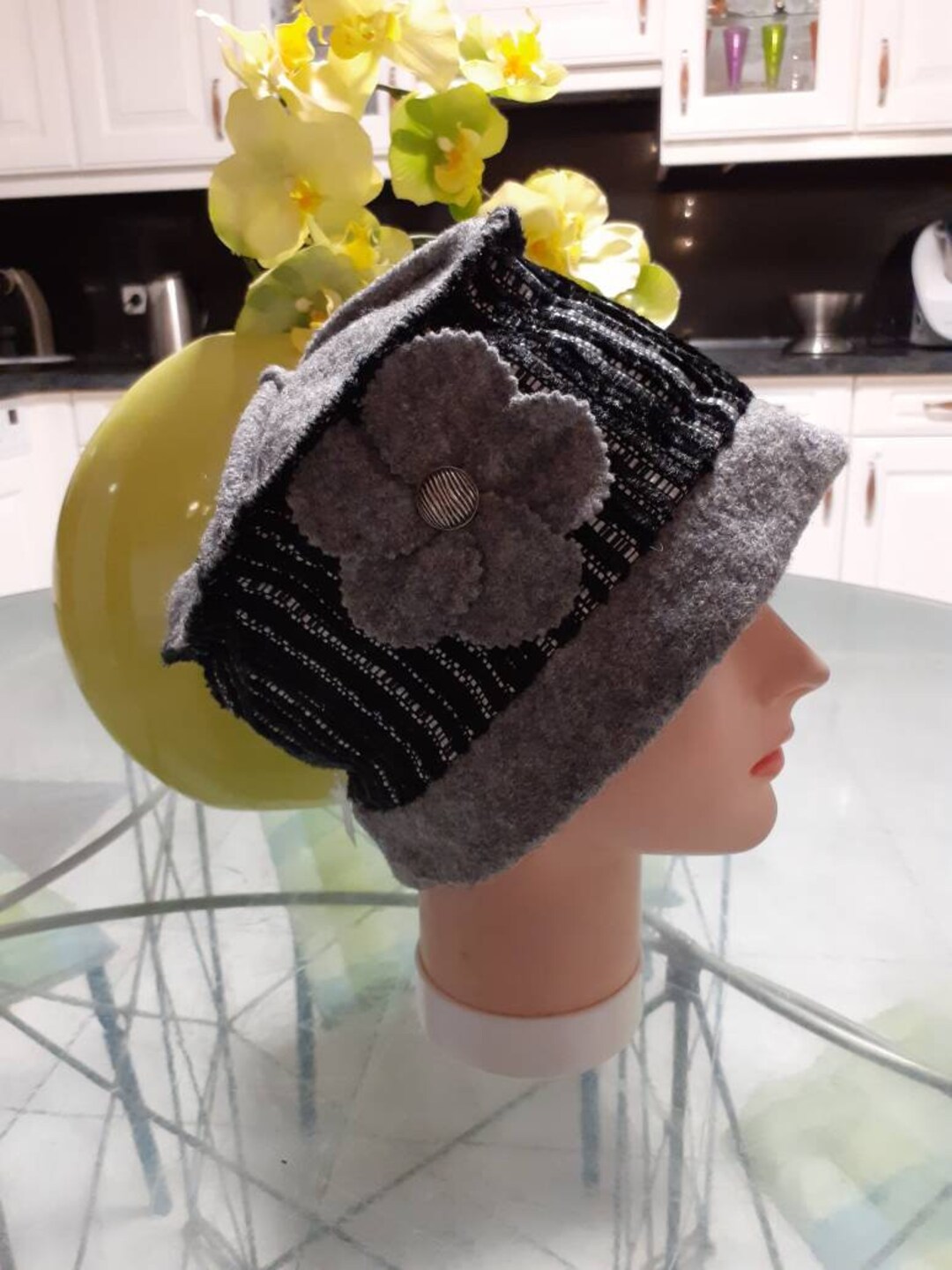Black and Gray Toque, Bonnet, Women's Hat. - Etsy