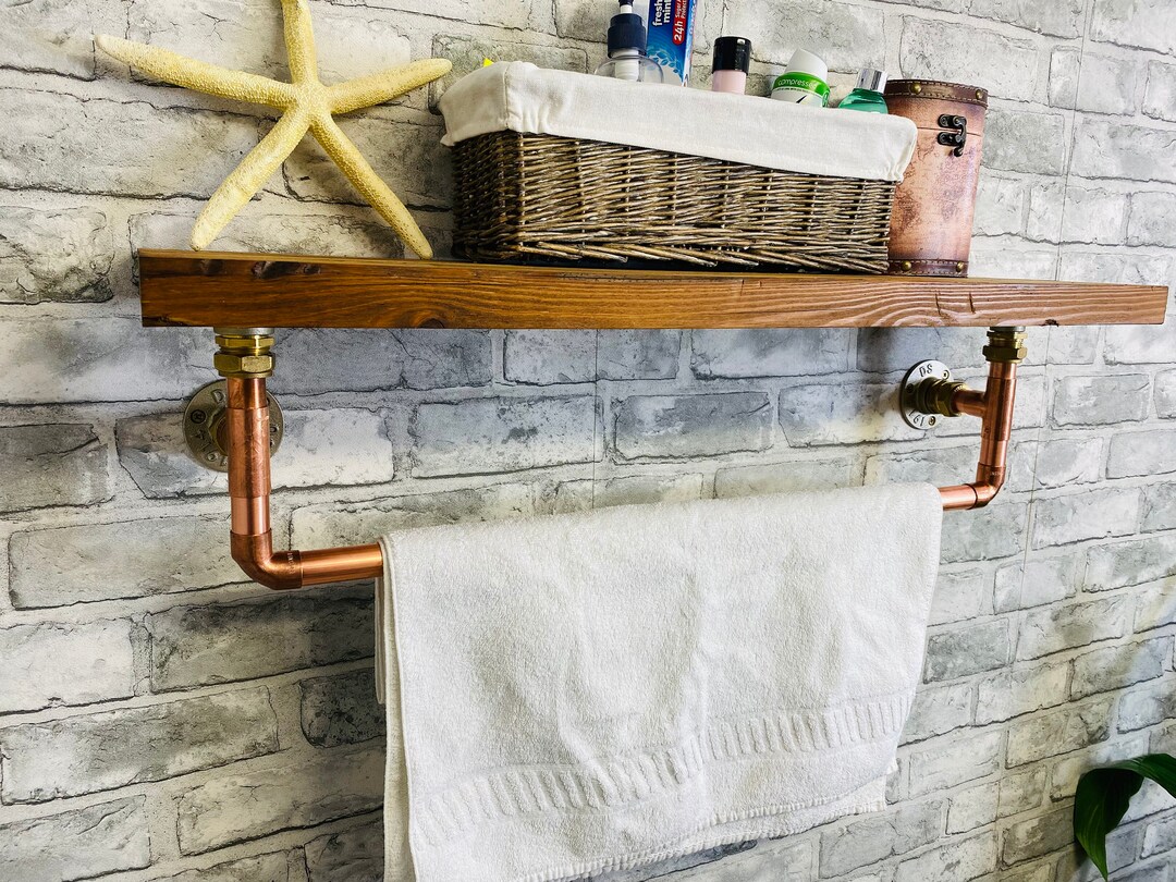 Reclaimed Timber & Copper Pipe Towel Rail Storage Shelf - Etsy