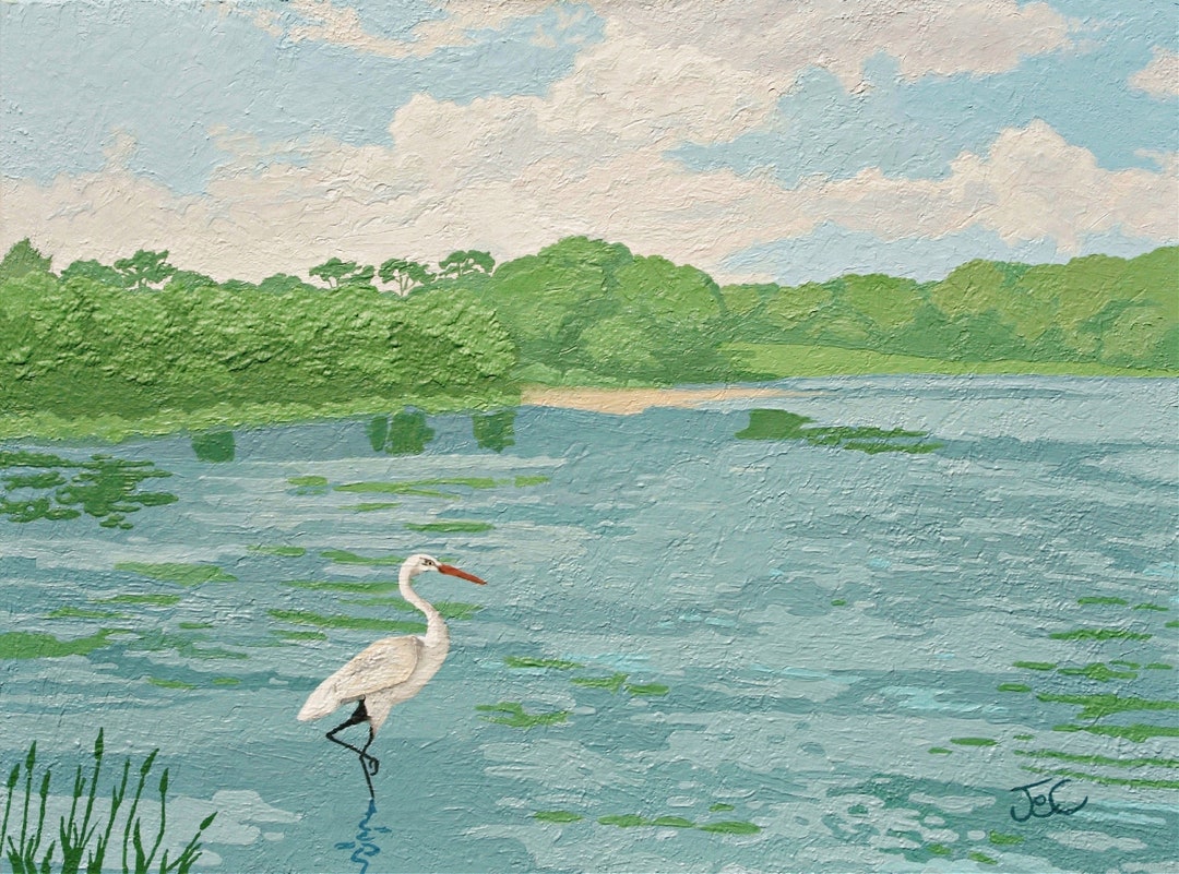 Landscape Wall Art , Heron Painting , Wading Bird , Modern Coastal Art ...