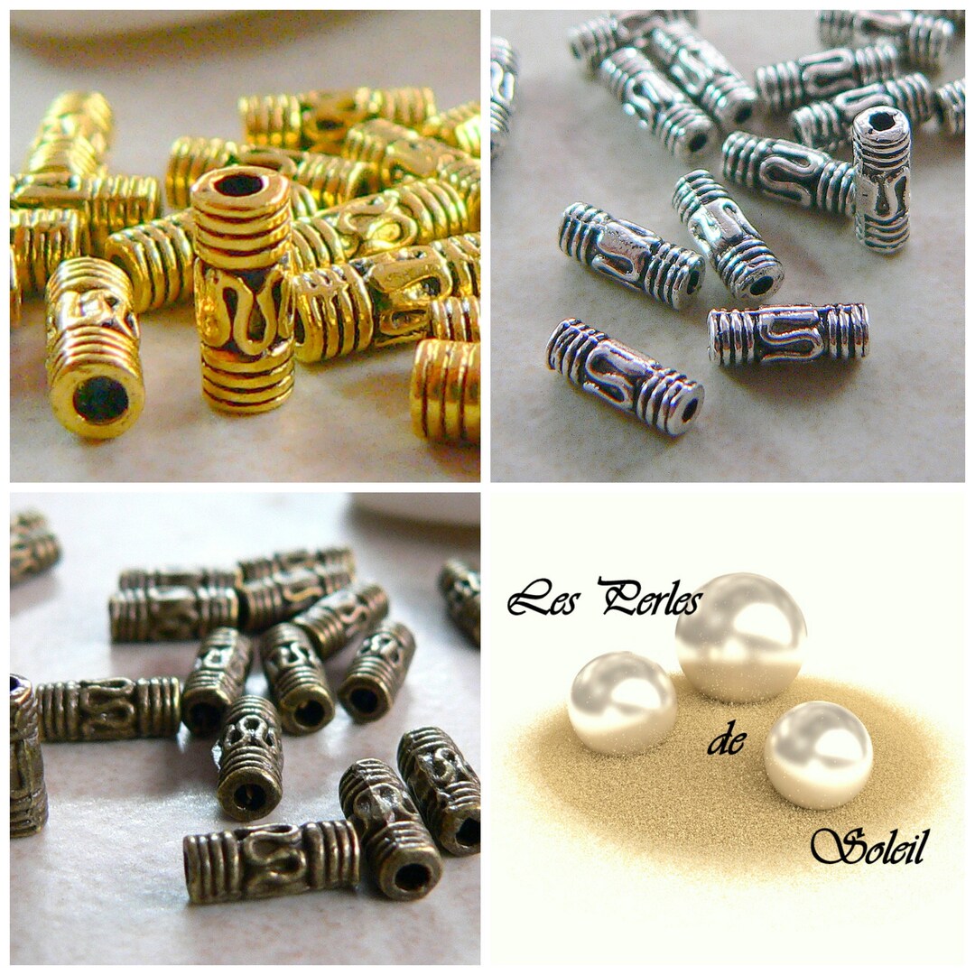 25 Tube Beads in Gold, Bronze and Antique Silver Metal 8x3mm - Etsy