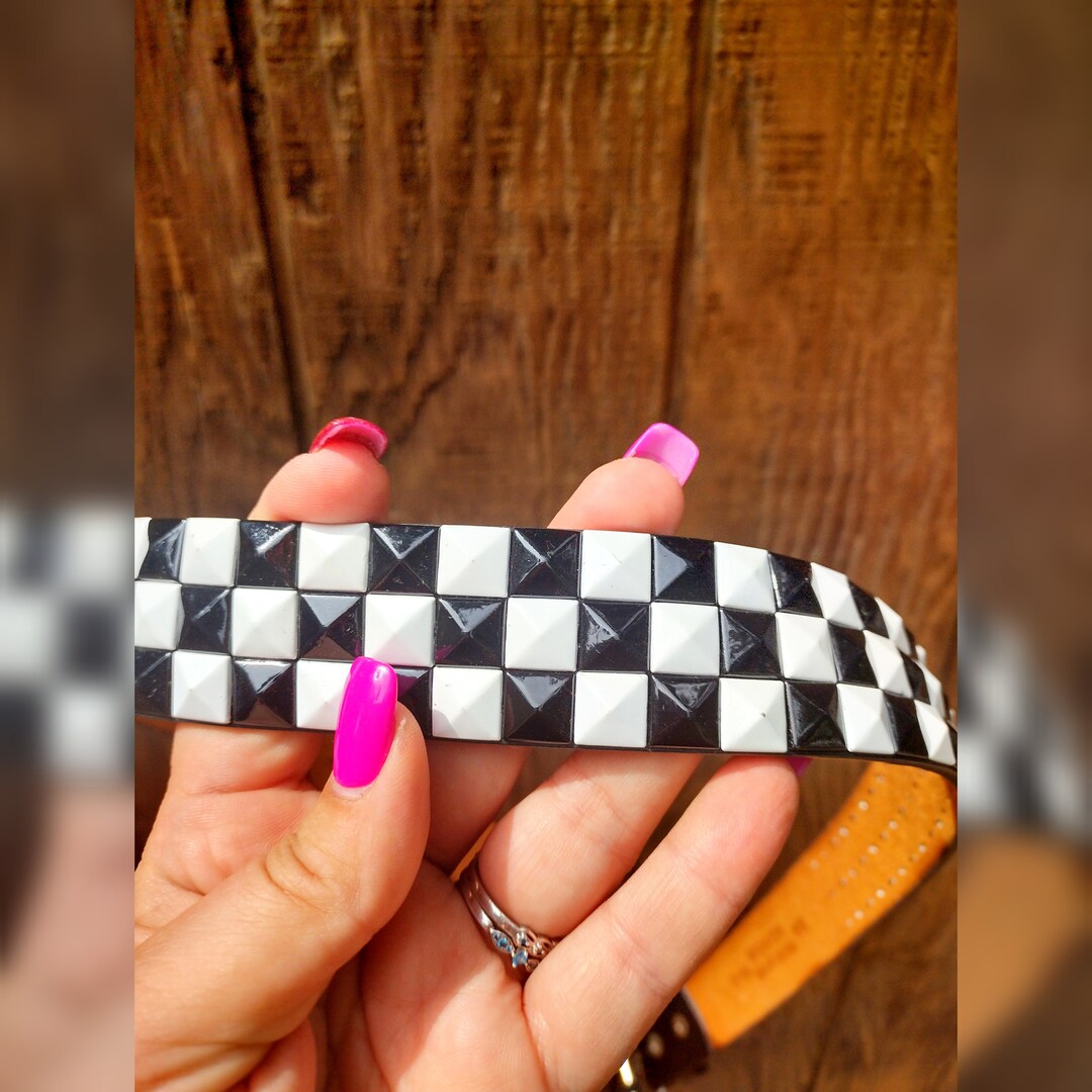 Checkered Studded Tile Belt Black and White - Etsy