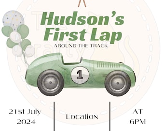 First Lap Race Car First Birthday Invitations - Red - Digital Download ...