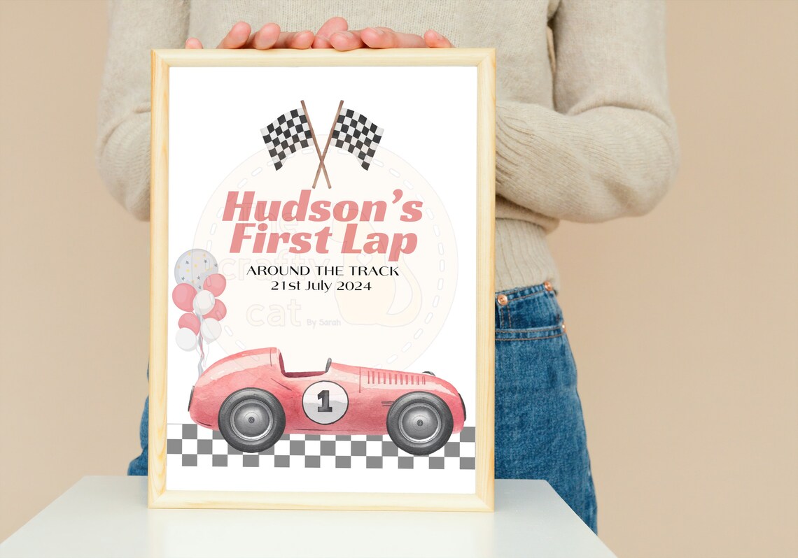 First Lap Race Car First Birthday Sign - Red - Digital Download - Etsy