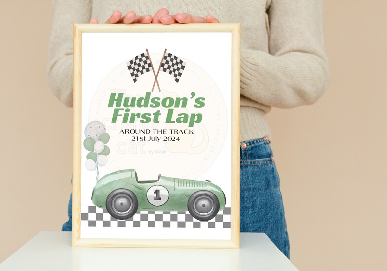First Lap Race Car First Birthday Sign - Green - Digital Download - Etsy