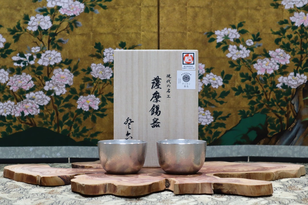 Japanese Pair of Pewter Guinomi Sake Cups, Pewter Sake Cups, Guinomi ...