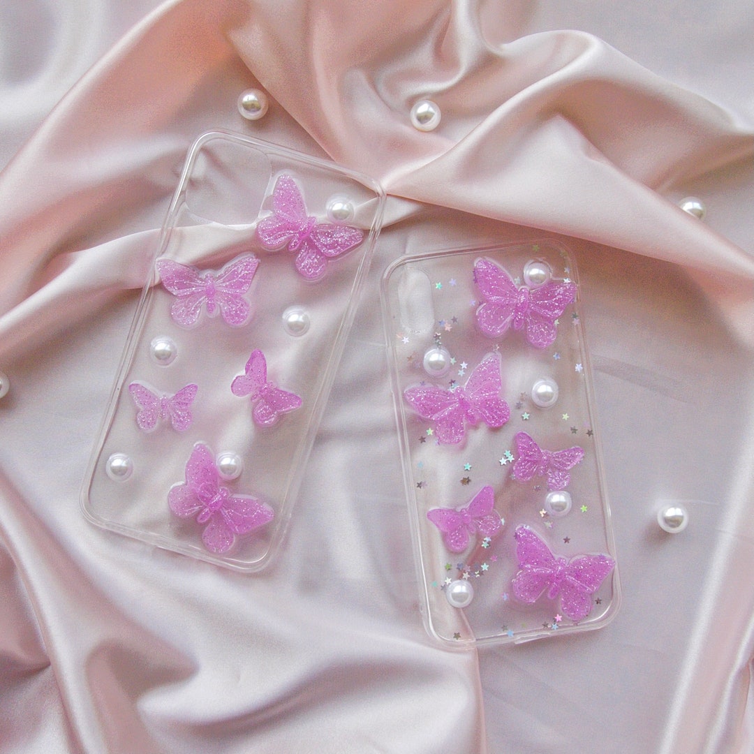Light Pink Butterfly & Pearls Resin Phone Case - Etsy