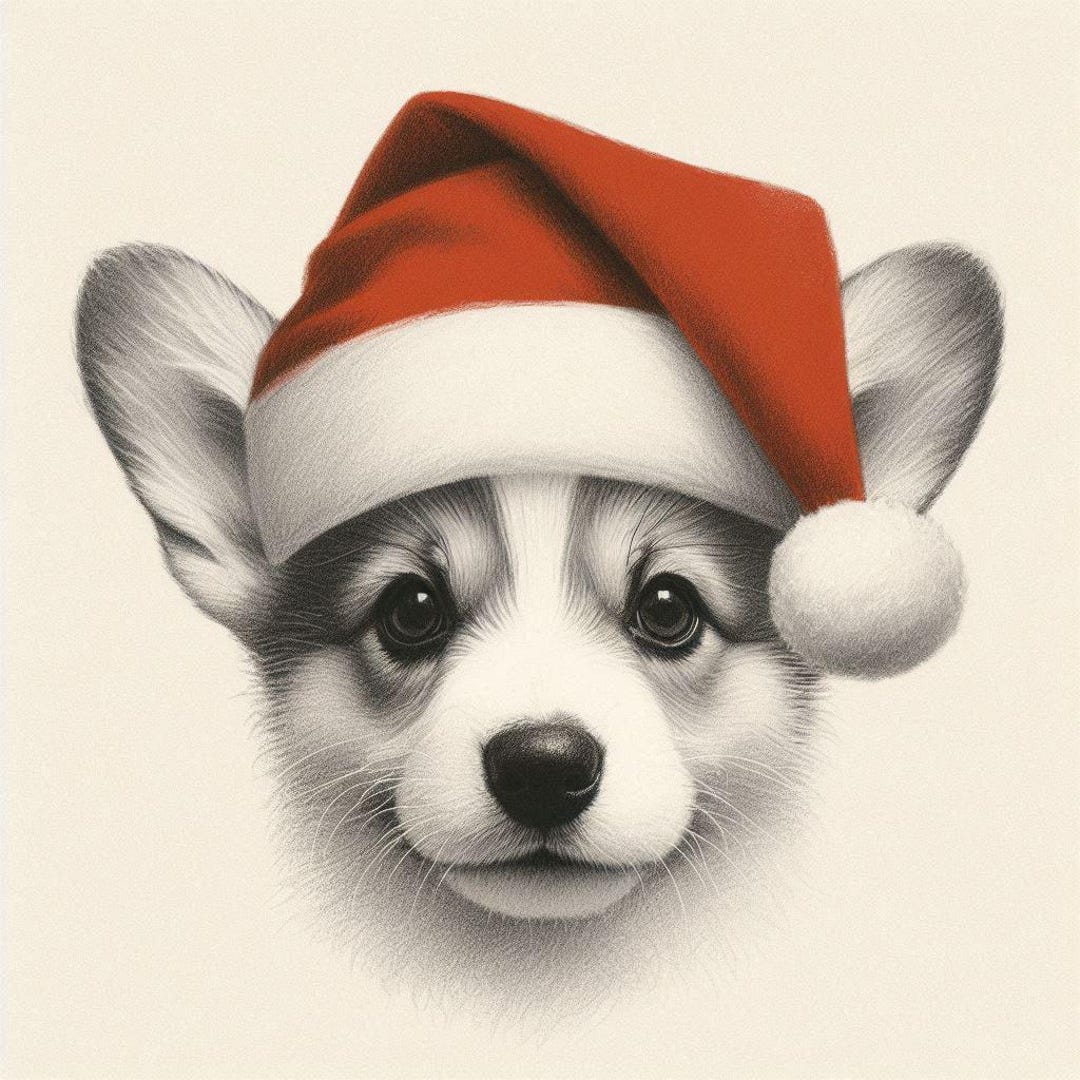 Dog Wearing a Santa Hat Digital Art, Christmas, Art, Art Lover, Neutral ...