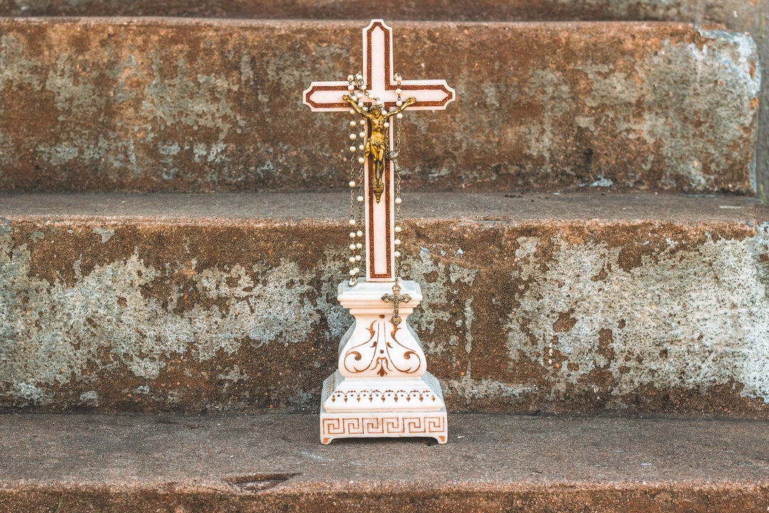 Rare Antique French Carved Marble Art Nouveau Standing Crucifix With ...