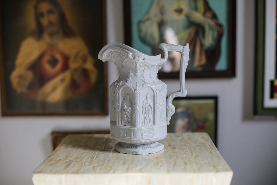 Circa 1842 English Staffordshire Apostle Pitcher 8 Saints in Gothic ...