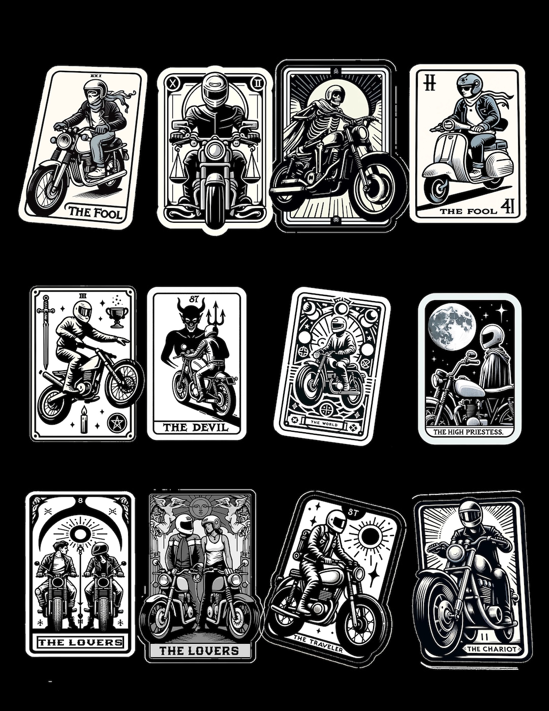 Motorcycle Tarot Sticker Pack | Biker Tarot Card Stickers | Motorcycle ...