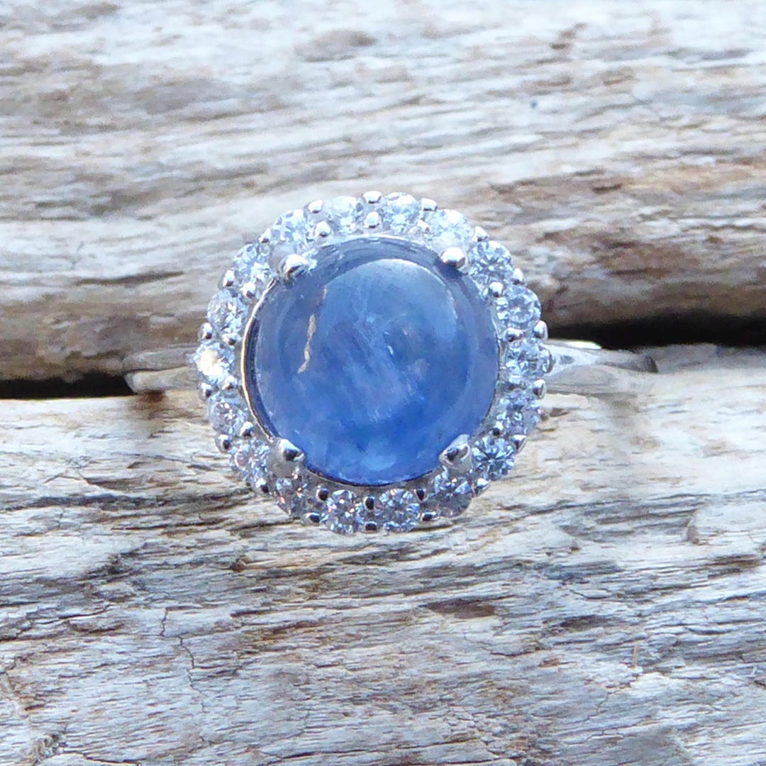 925 Silver Ring With Zircons and Kyanite, Solitaire Ring With Round ...